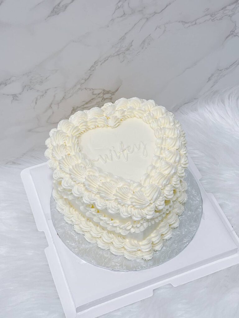 Beige White Heart Shape Cake
